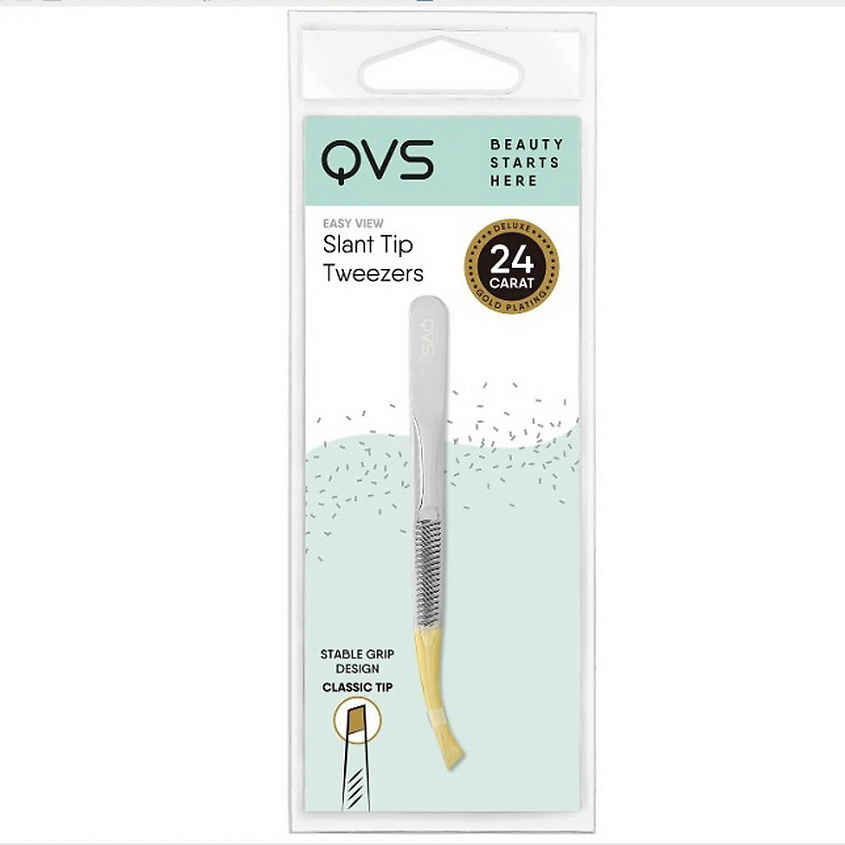 QVS Пинцет эргономичный скошенный золото купить по низким ценам в ЛЭТУАЛЬ