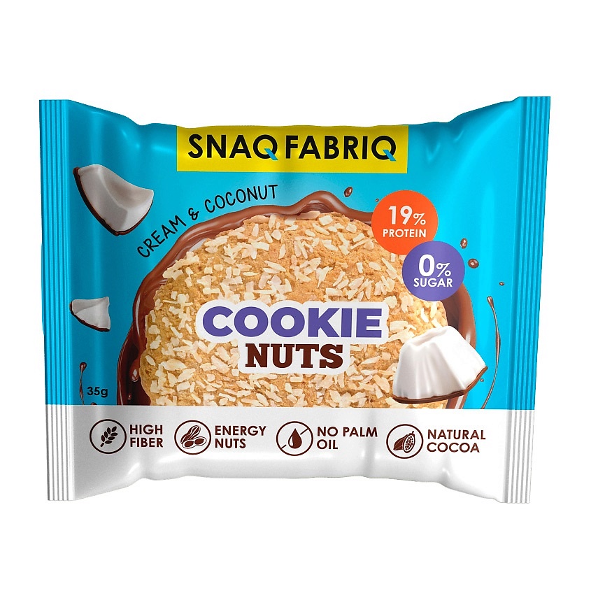 SNAQ FABRIQ Печенье Сливочное с кокосом, 35 г купить по цене 175₽ в ЛЭТУАЛЬ