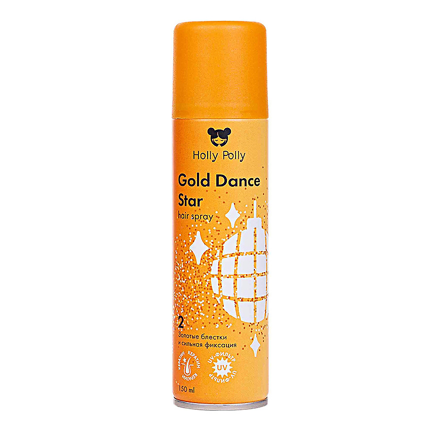 HOLLY POLLY Лак для волос Gold Dance Star сильной фиксации с золотыми ...