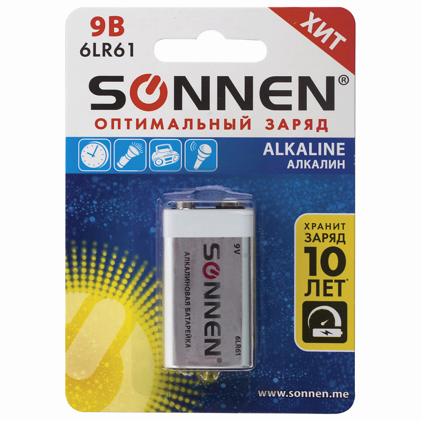 SONNEN Батарейка Alkaline, Крона (6LR61, 6LF22, 1604A) купить по цене ...
