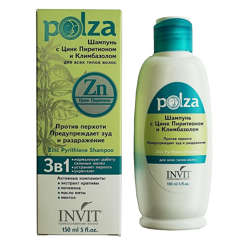 INVIT Шампунь от перхоти с Цинк Пиритионом и Климбазолом - Zinc Pyrithione Shampoo, "POLZA", 150 ...