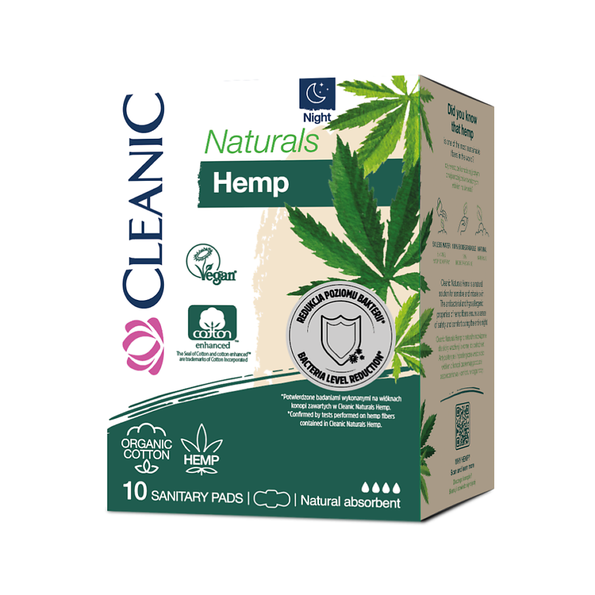CLEANIC Naturals Organic Cotton&Hemp Прокладки гигиенические ночные, 10 ...