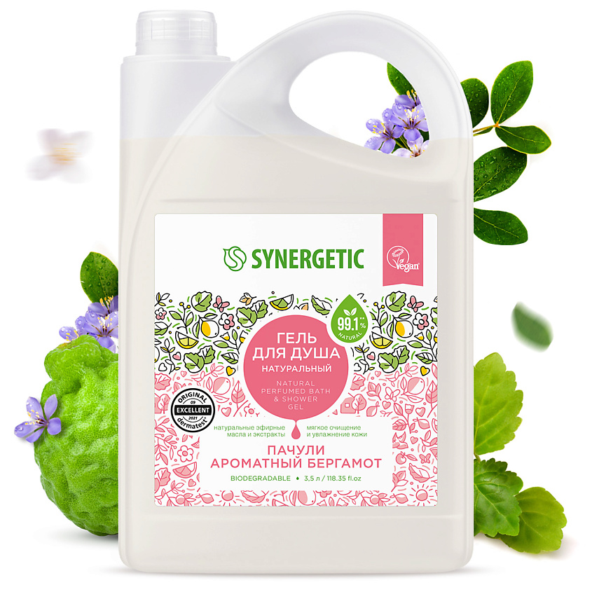SYNERGETIC Гель для душа "Пачули и ароматный бергамот" купить по цене 1239₽ в ЛЭТУАЛЬ