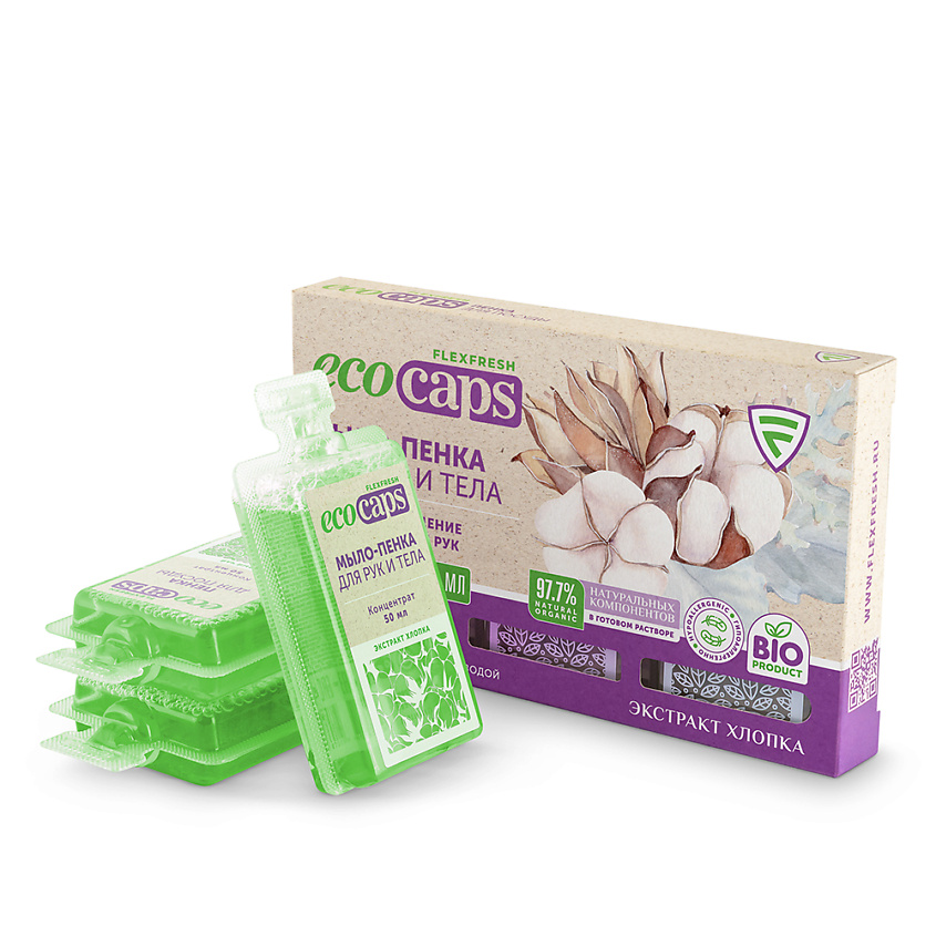 ECOCAPS Жидкое ЭКО мыло-пенка для рук и тела с экстрактом хлопка в капсулах купить по низким ...