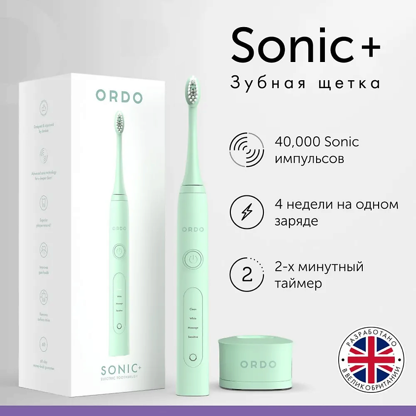 ORDO Электрическая зубная щетка Sonic+ с 4 режимами, таймером, защитным ...